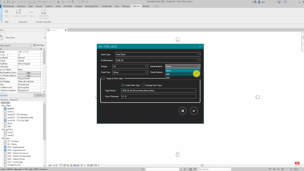 ASC Steel Deck's Revit Add-in Tool